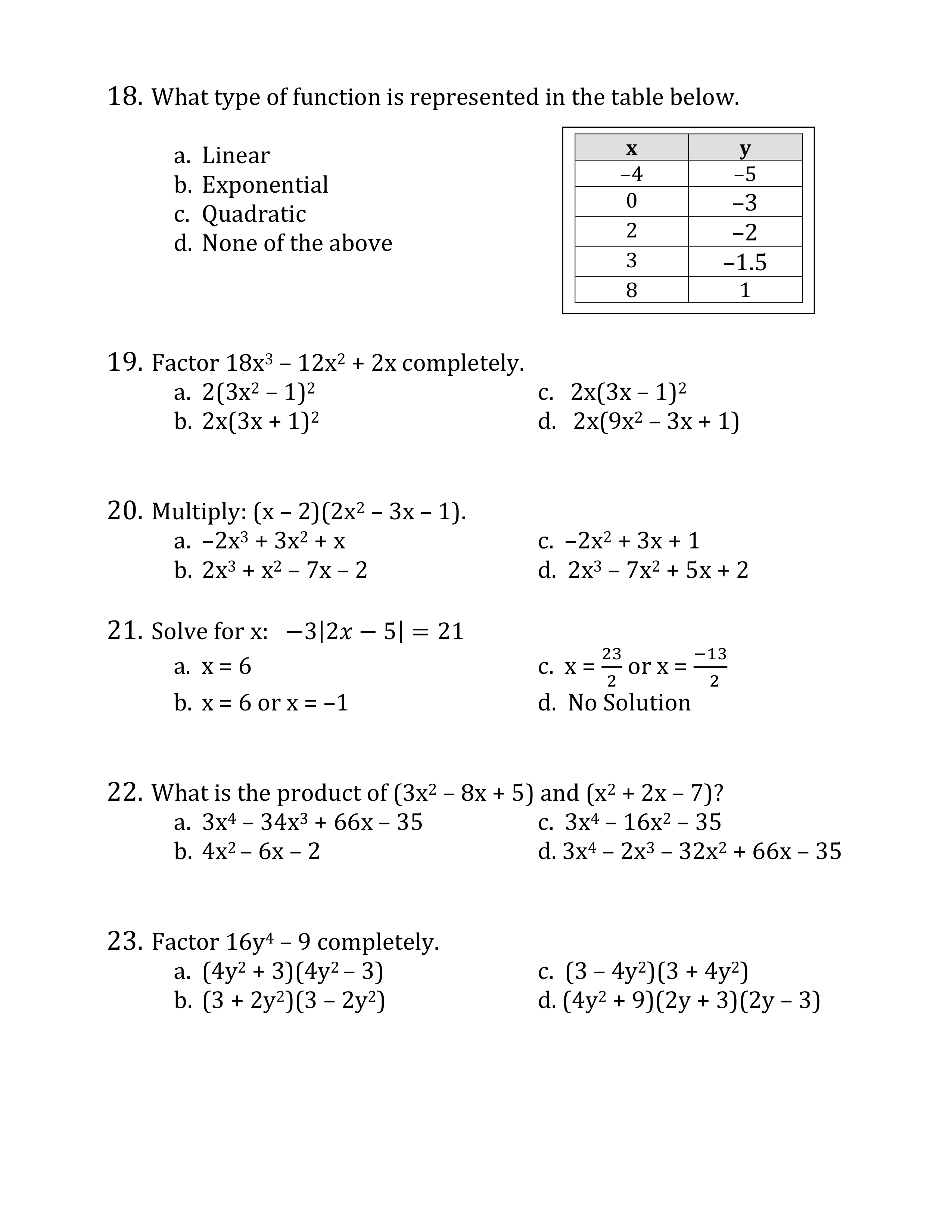 Algebra 1 Pretest 2022-2023 - Nicole Richardone | Library | Formative
