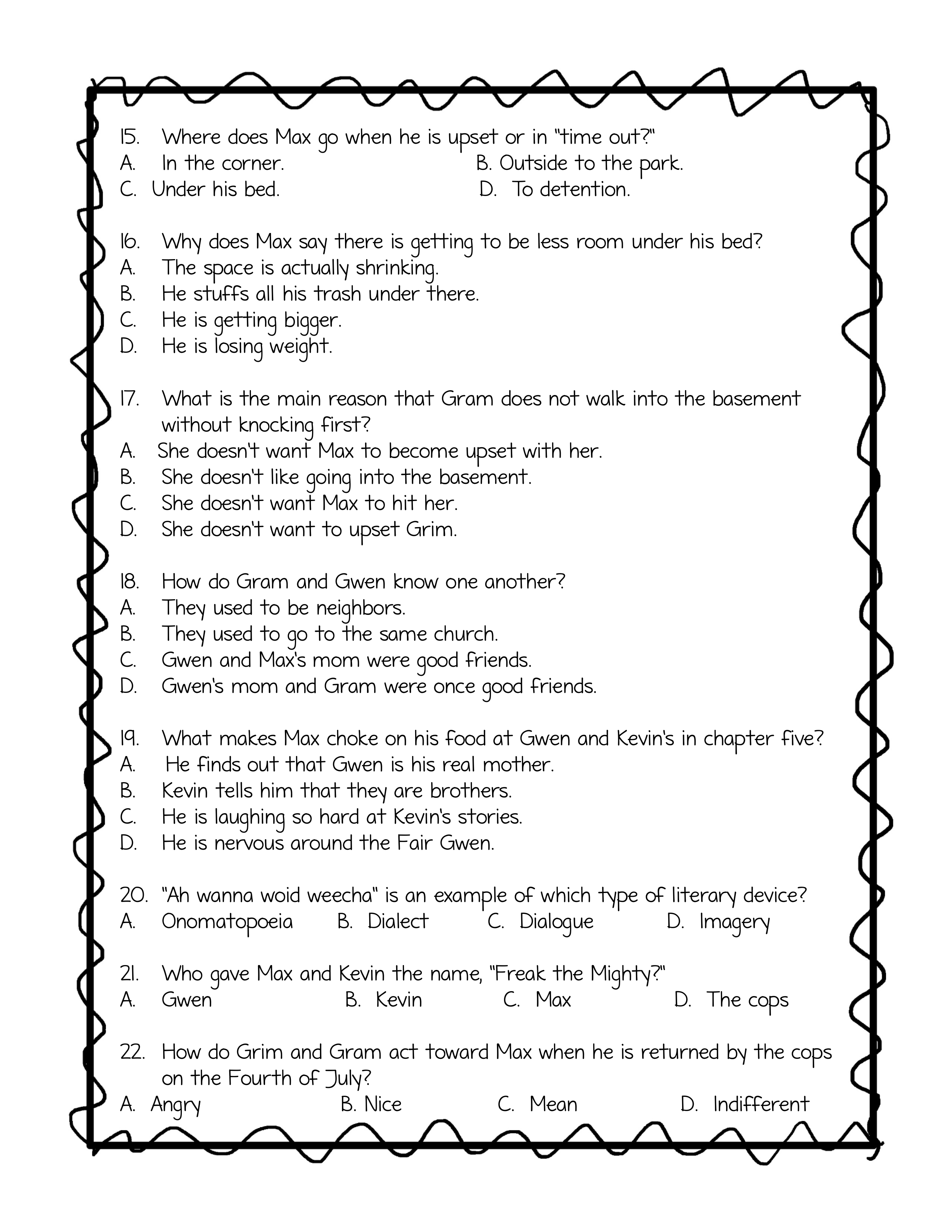 Freak the Mighty Quiz Chpts. 1-13 Retake - T Phillips | Library | Formative