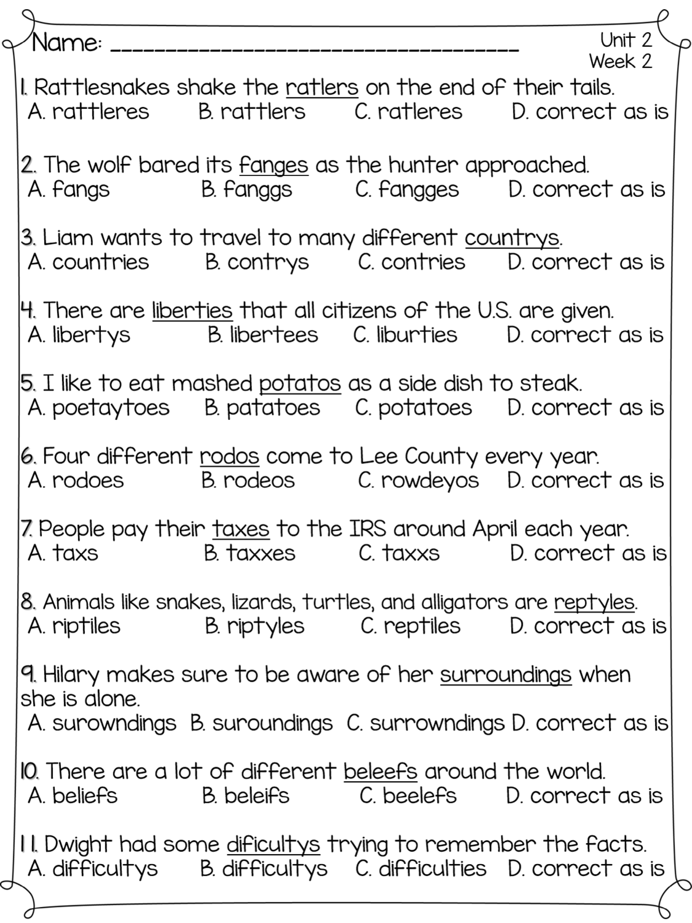 Unit 2 Week 2 Spelling - Autumn Zinsmeister | Library | Formative