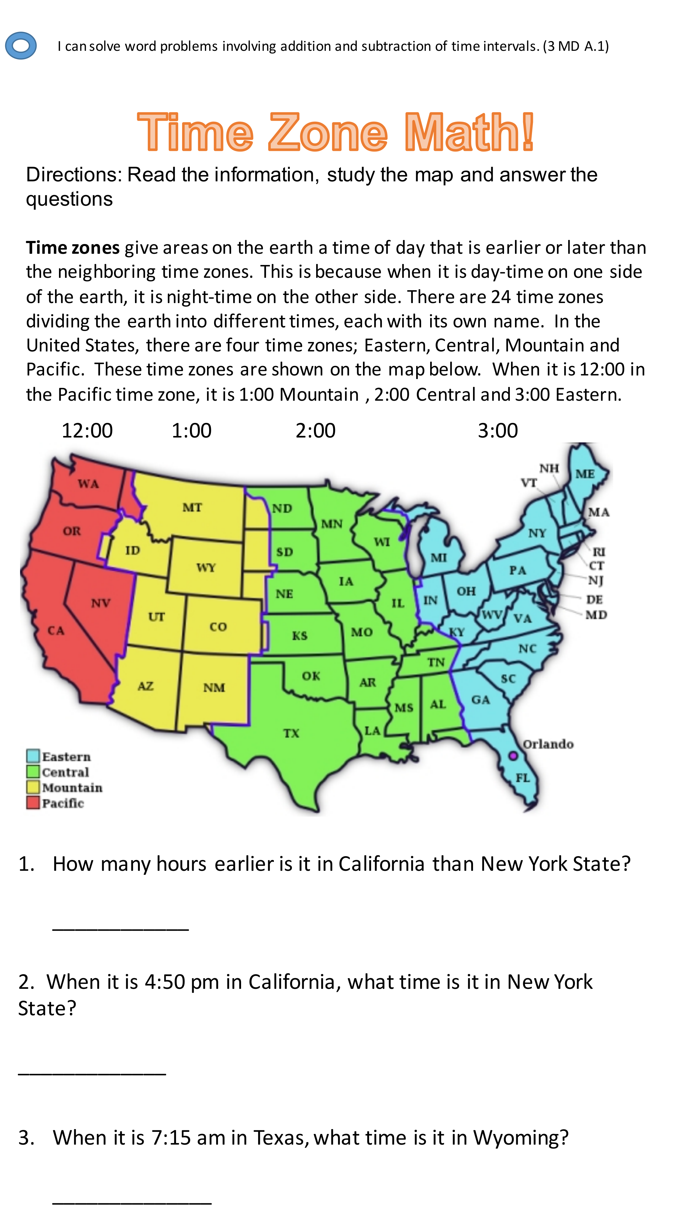 Regents Earth Science World Time Zones Worksheet