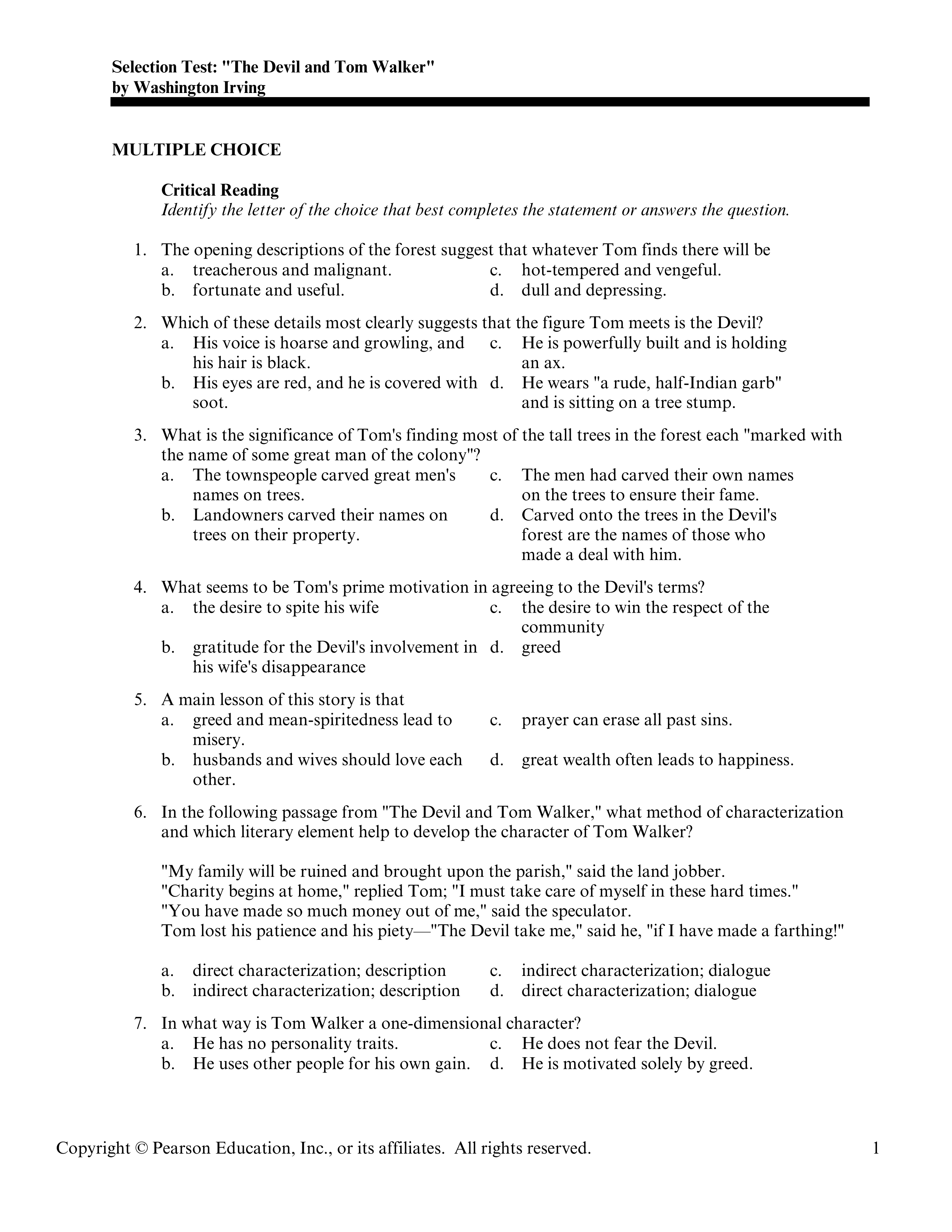 "The Devil and Tom Walker" Test - Rebecca Barnes | Library | Formative