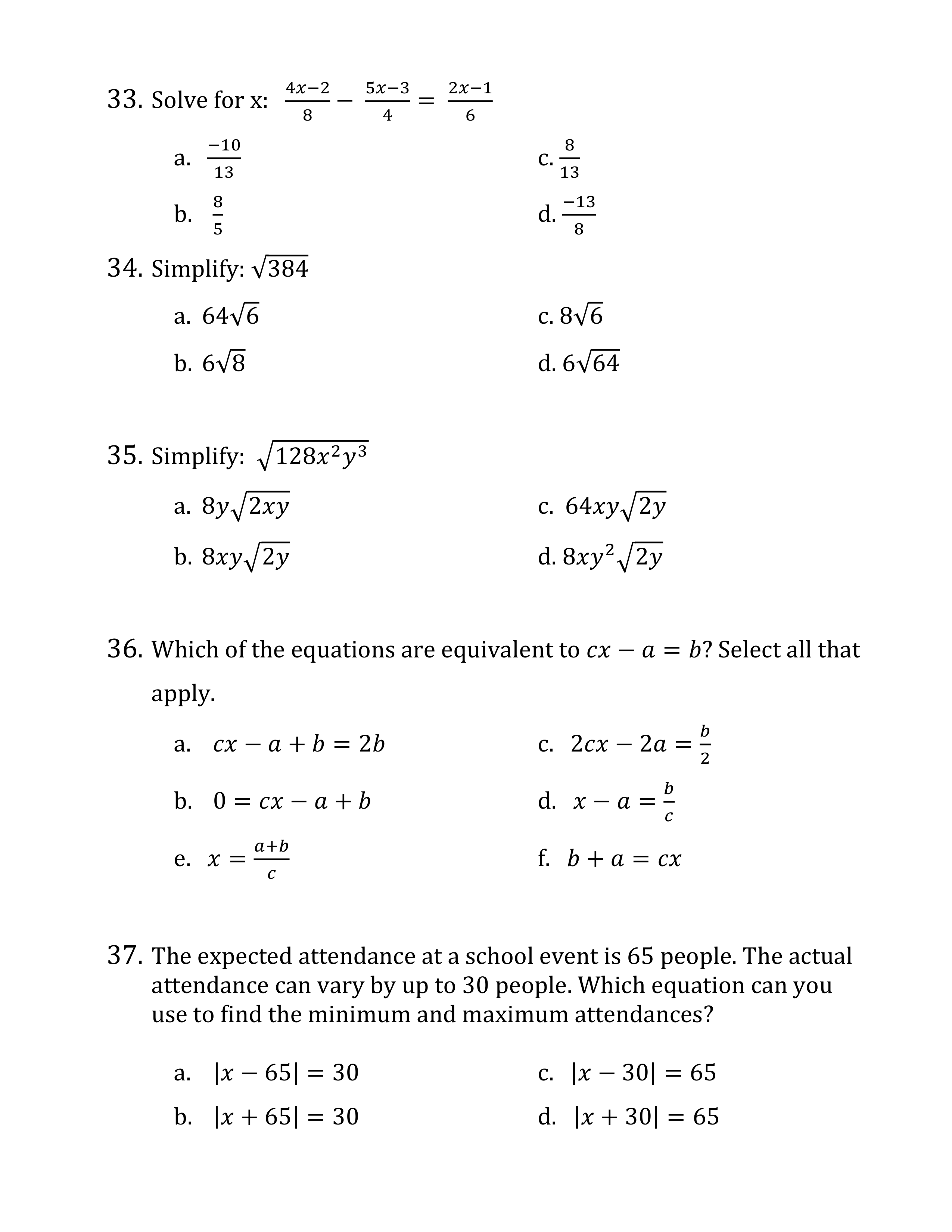 Algebra 1 Pretest 2022-2023 - Nicole Richardone | Library | Formative