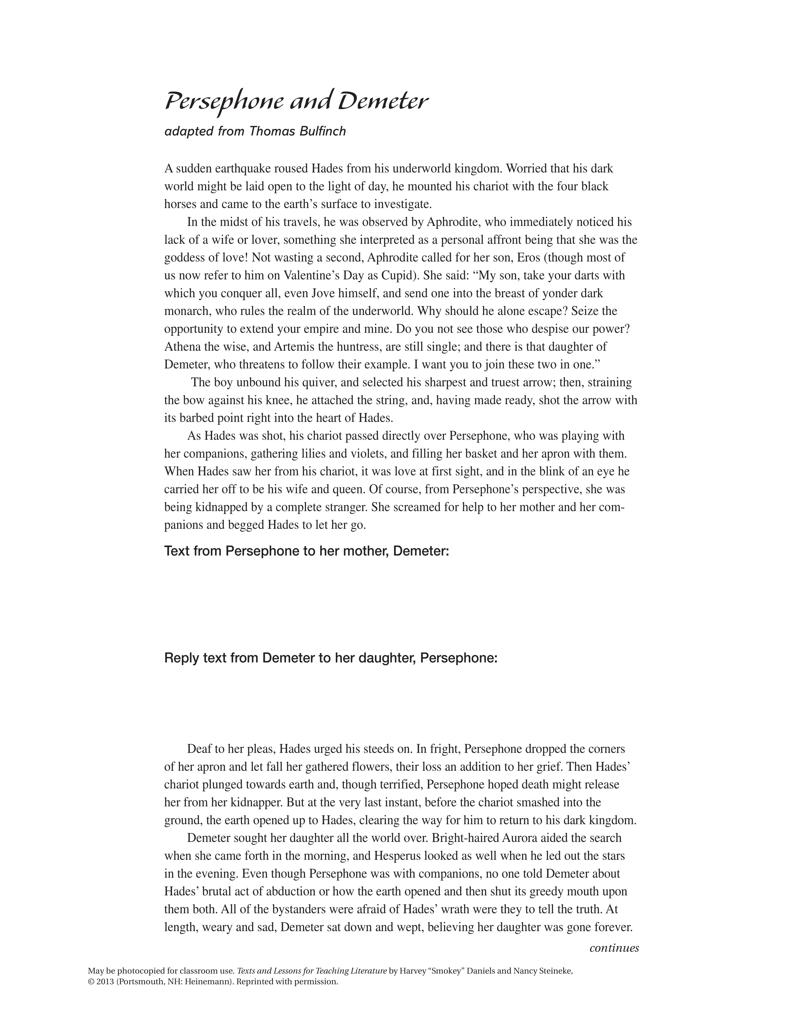 Persephone & Demeter Texting Activity - Eric Bryan | Library | Formative