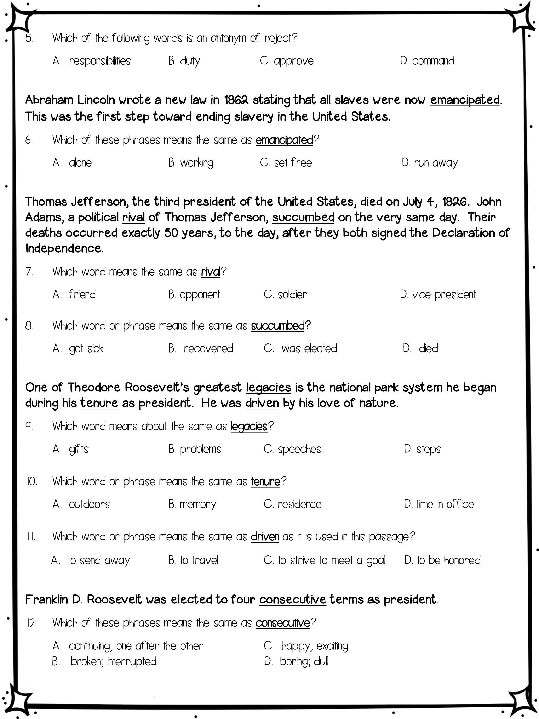 American Presidents Context Clues - Alyssa Miller | Library | Formative