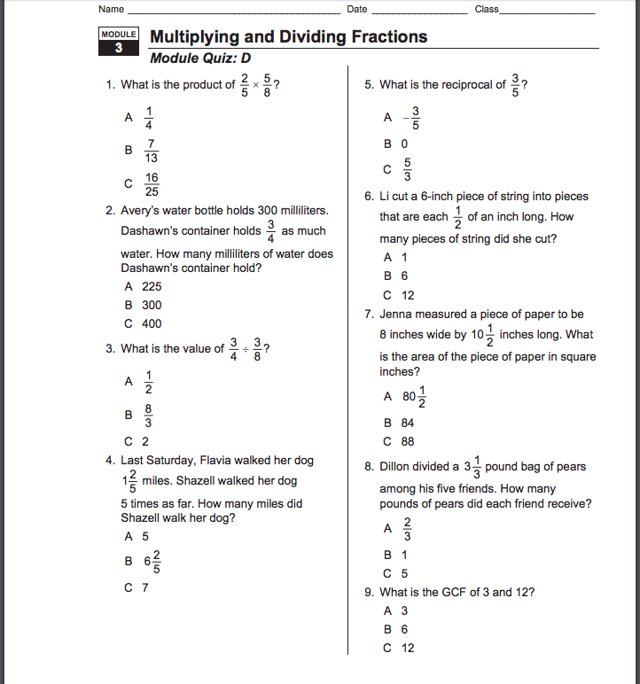Module 3 quiz D Multiplying and Dividing Fractions - Shauna Hall ...
