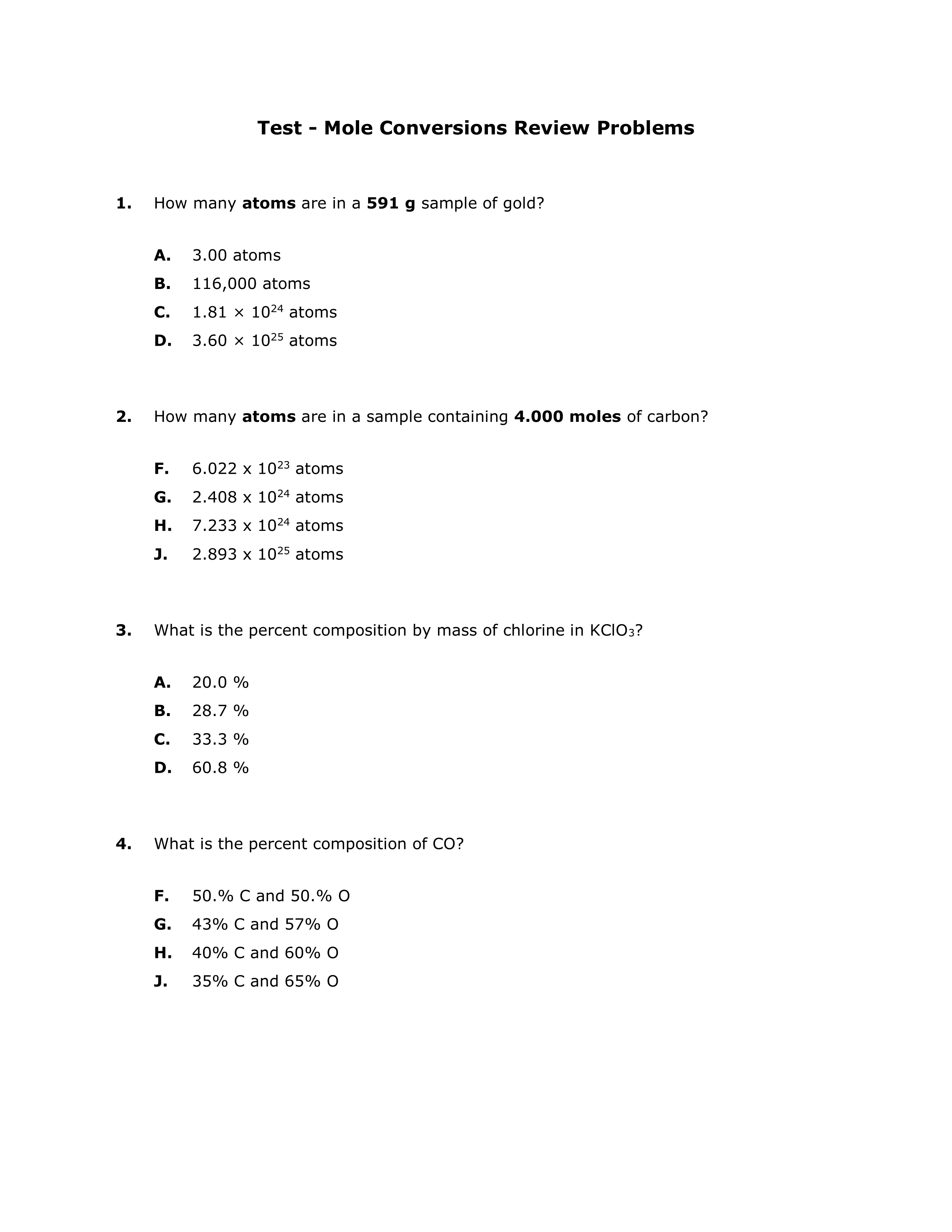 Mole Conversion Practice Test - Alicia Barrett | Library | Formative