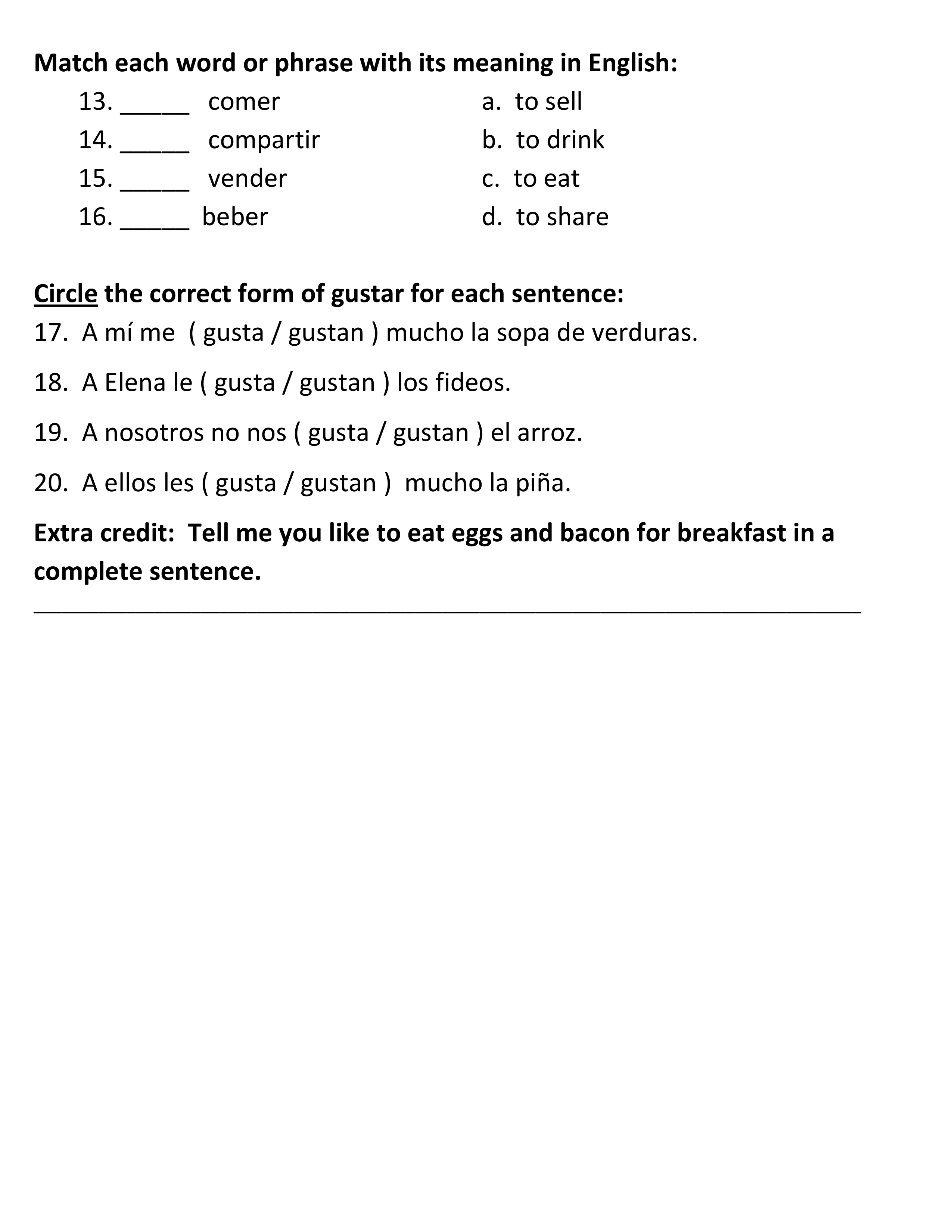 Quiz: Food Vocab & Gustar - Amanda Rieder | Library | Formative