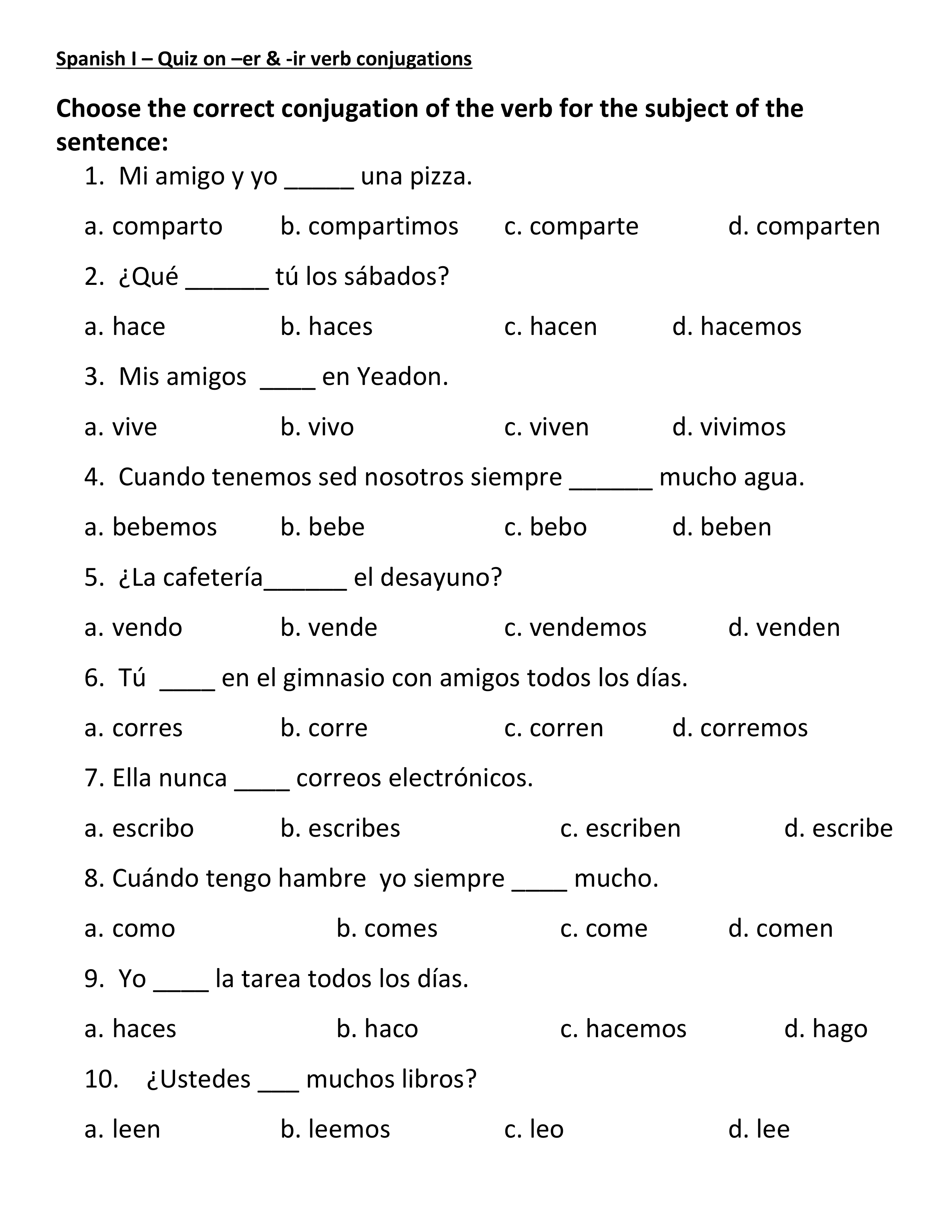 Quiz: -ER & -IR conjugations - Amanda Rieder | Library | Formative