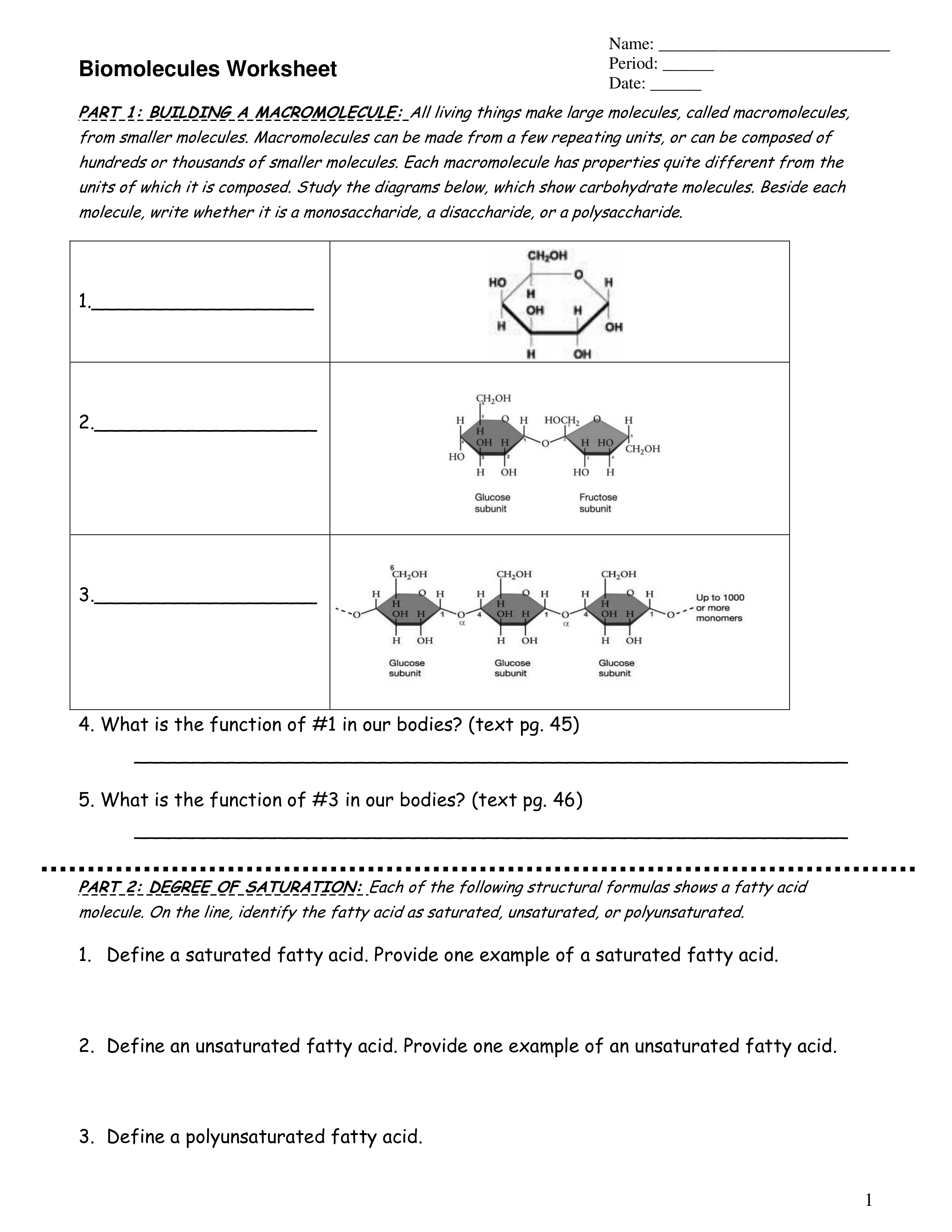 Biomolecules Worksheet Alicia Barrett Library Formative