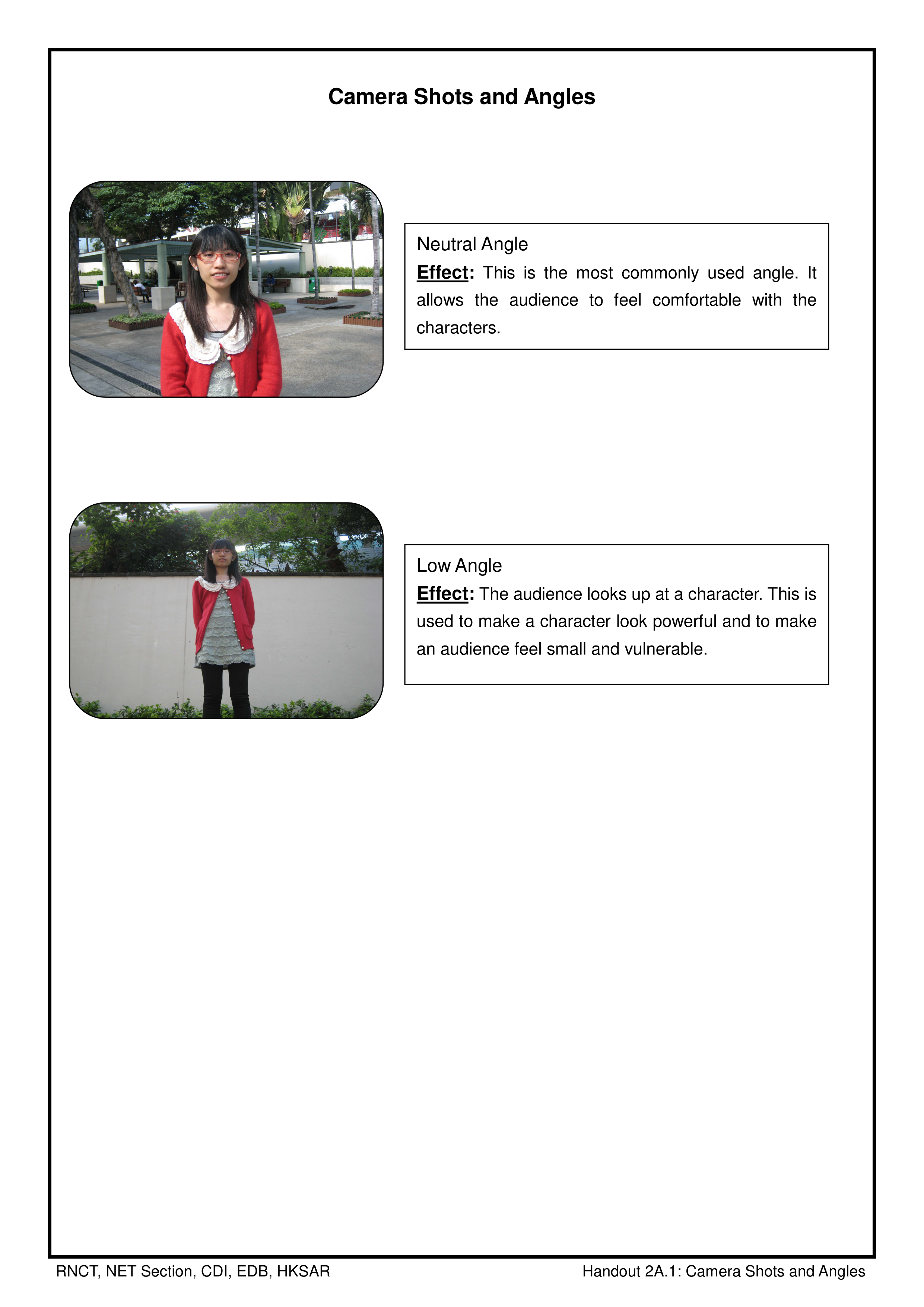 Camera Angles And Shots Worksheet