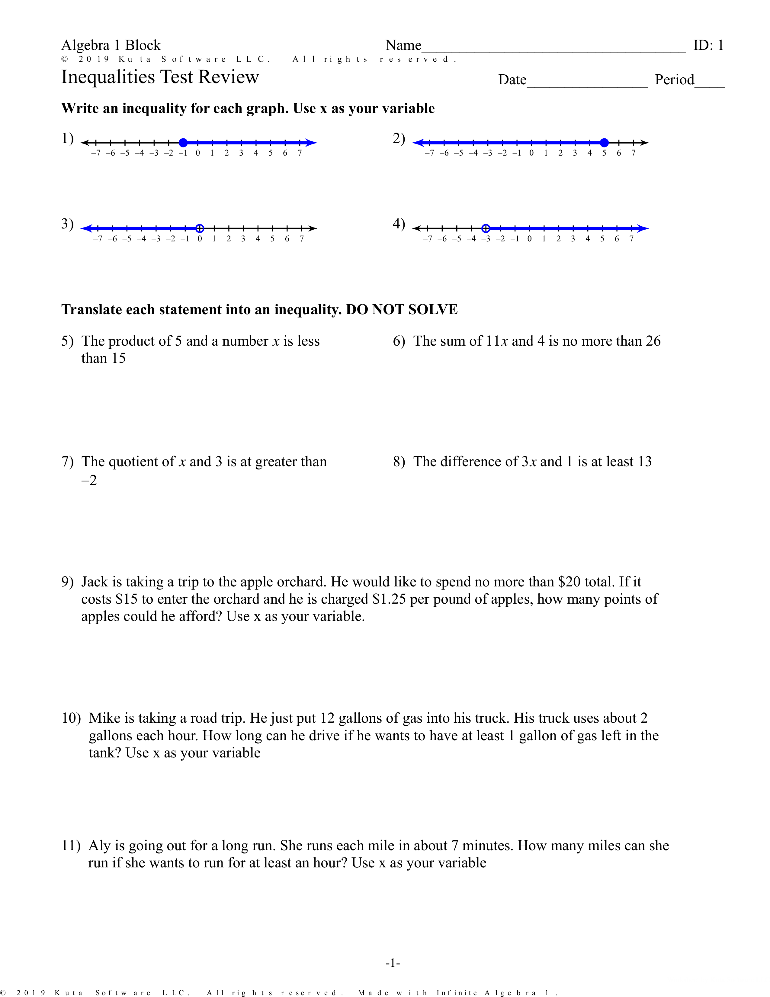 Inequalities Test Review - Math Teachers | Library | Formative