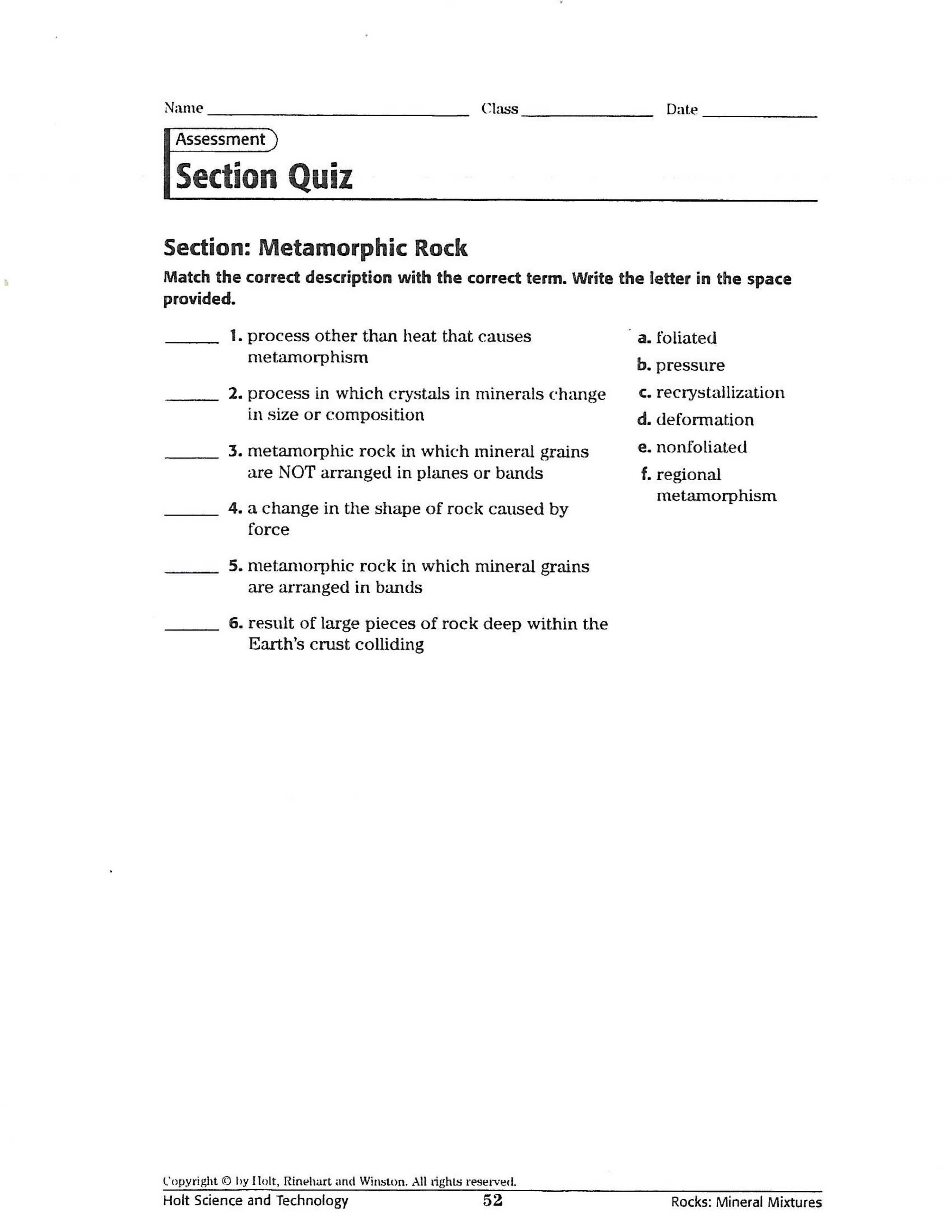 Metamorphic Rock Quiz - Craig Fisher | Library | Formative