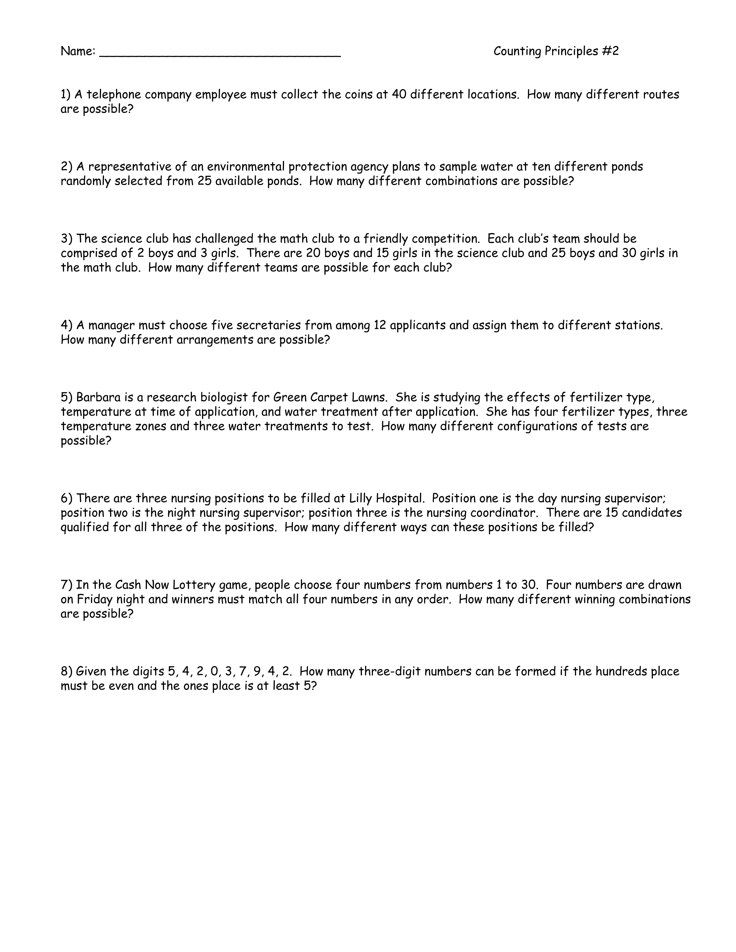 Alg 2B Combinations WS # 2 - Sarah Johnson | Library | Formative