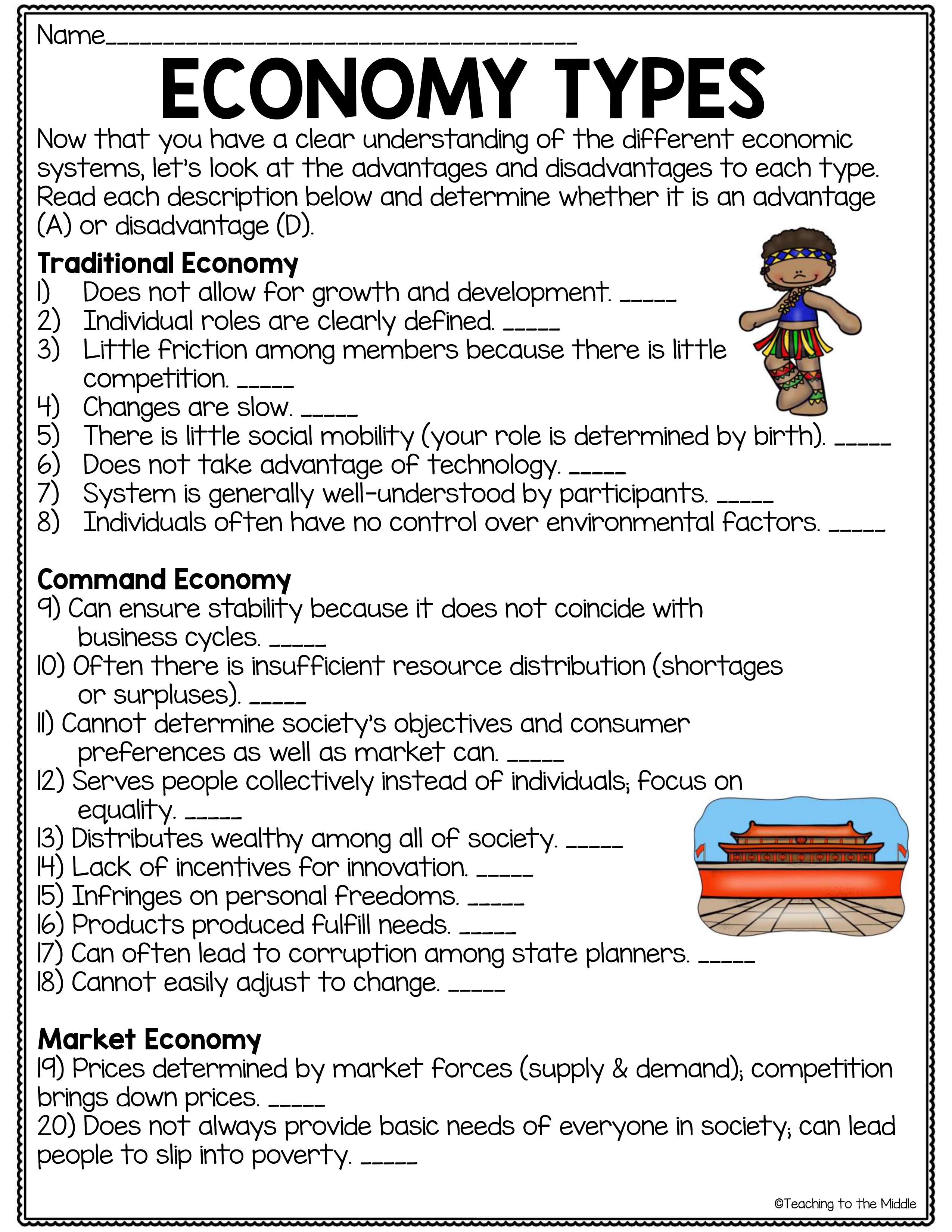 Types of Economies Comprehension Questions - Michael Sommers | Library ...
