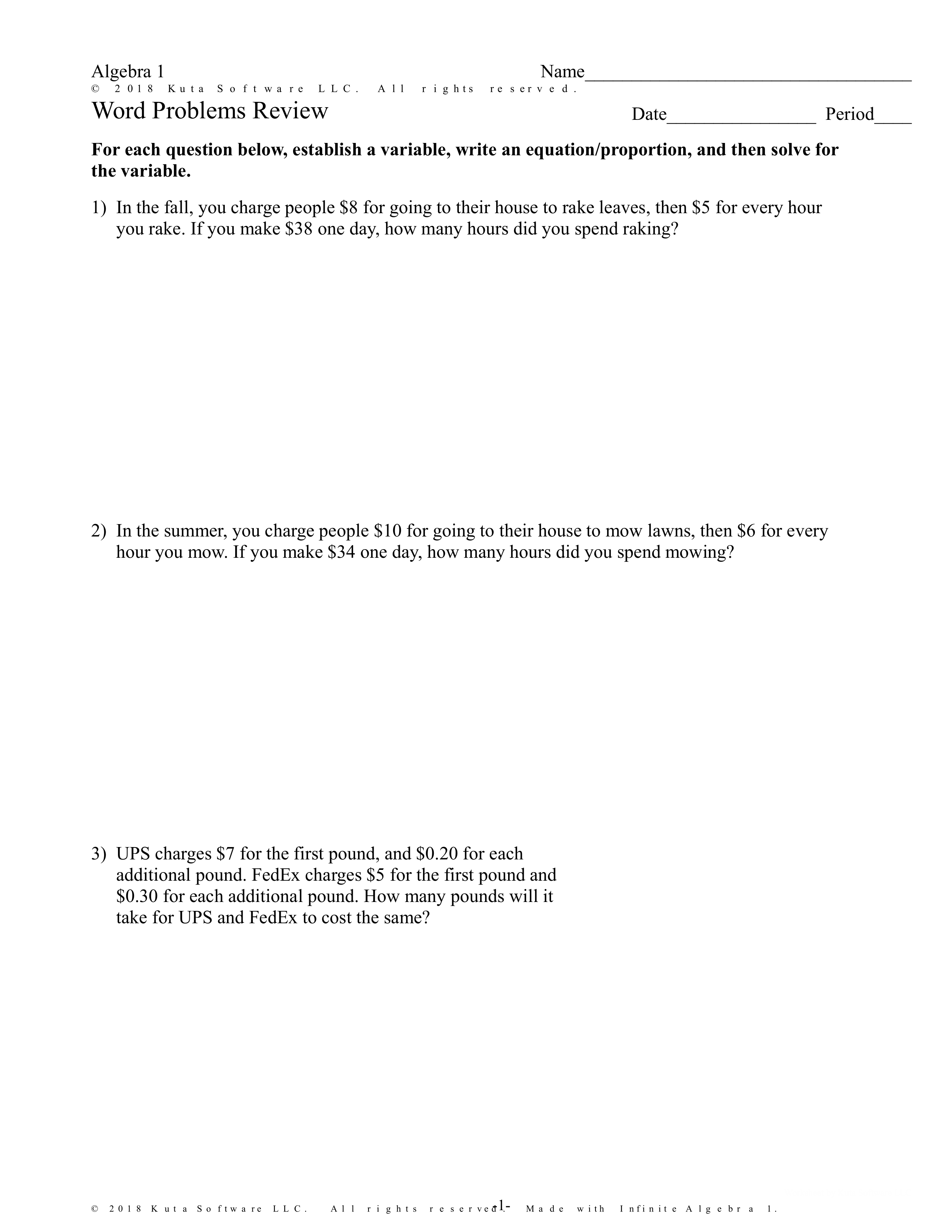 Word Problems Review - Math Teachers | Library | Formative