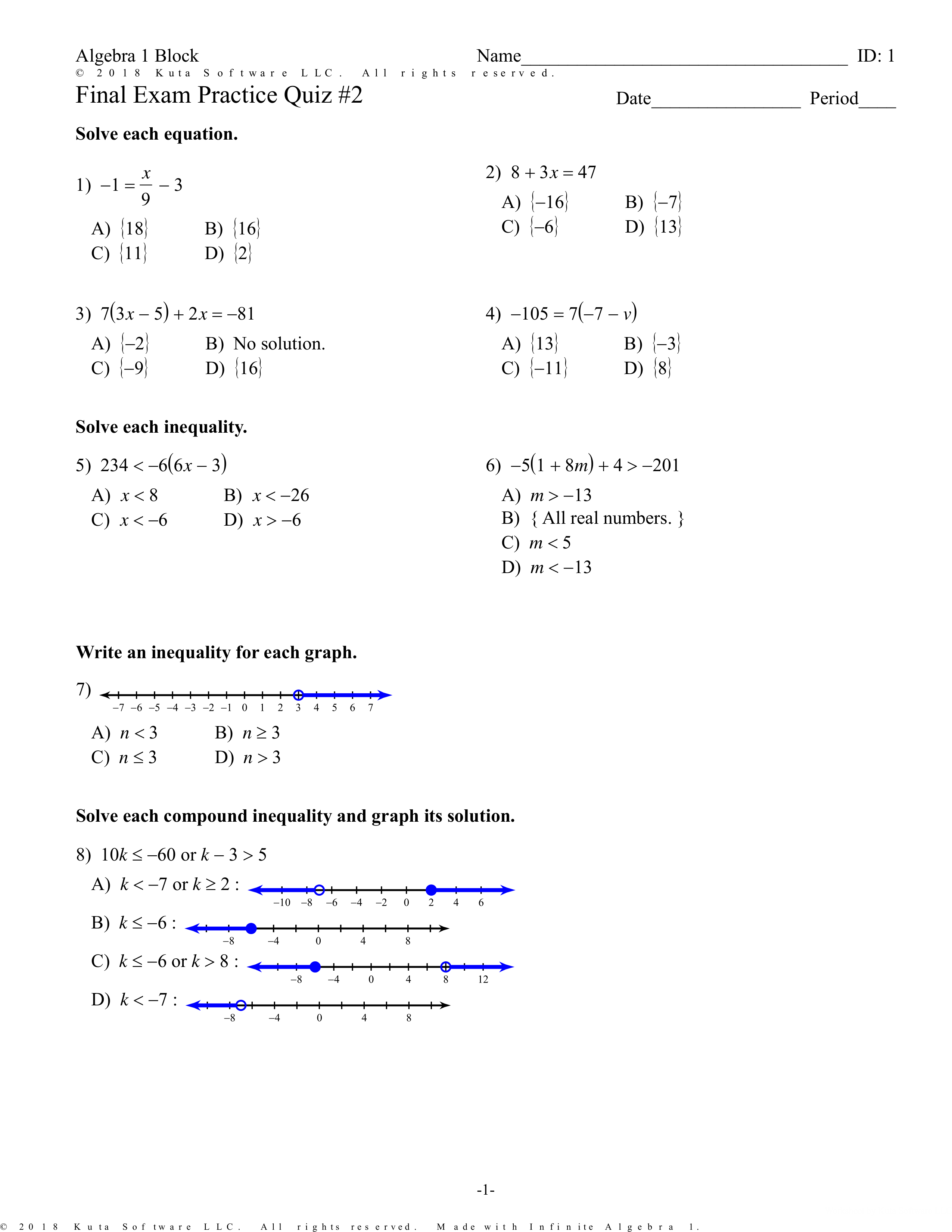 Final Exam Practice Quiz #2 - Math Teachers | Library | Formative