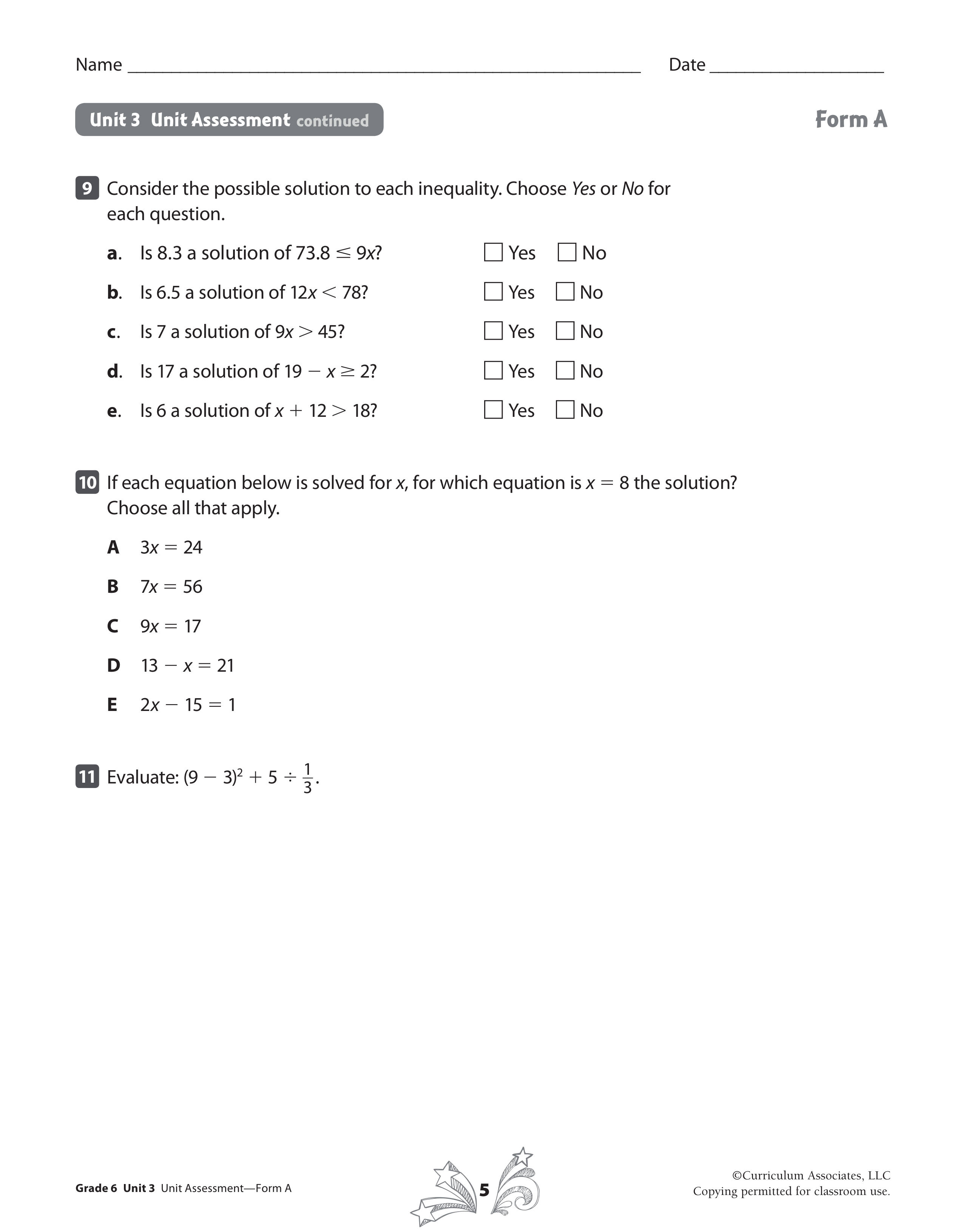 Unit 3 Assessment A - Ready Math - Christine Godfrey | Library | Formative