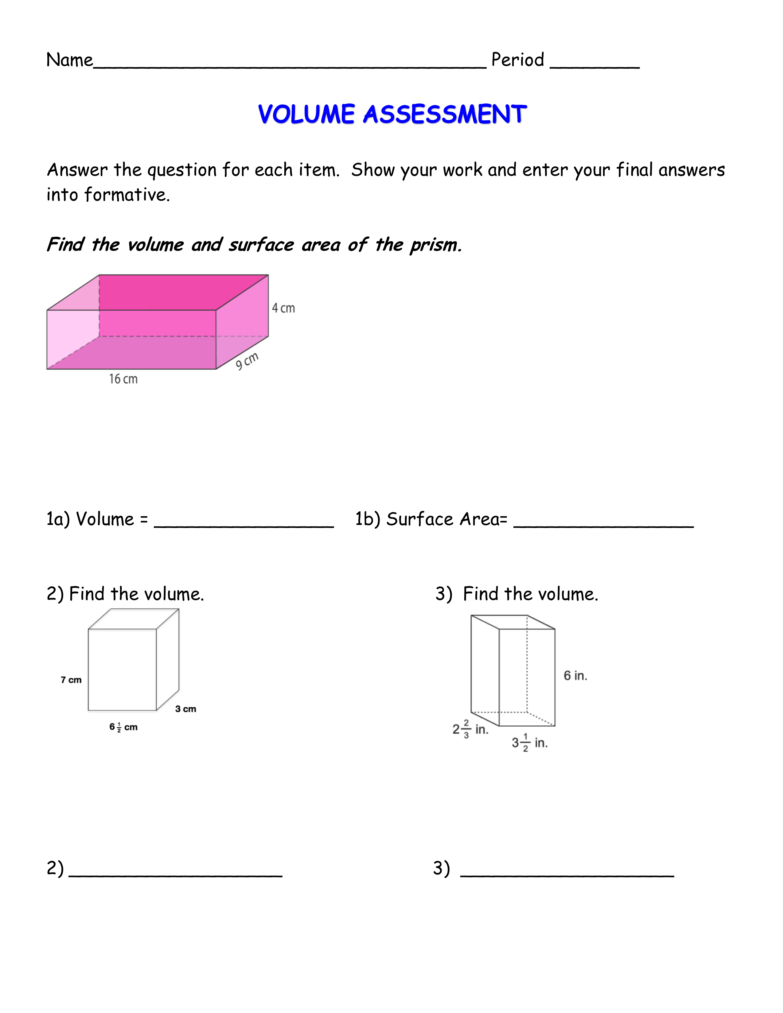 VOLUME TEST: Rectangular Prisms - Robert Sacher | Library | Formative