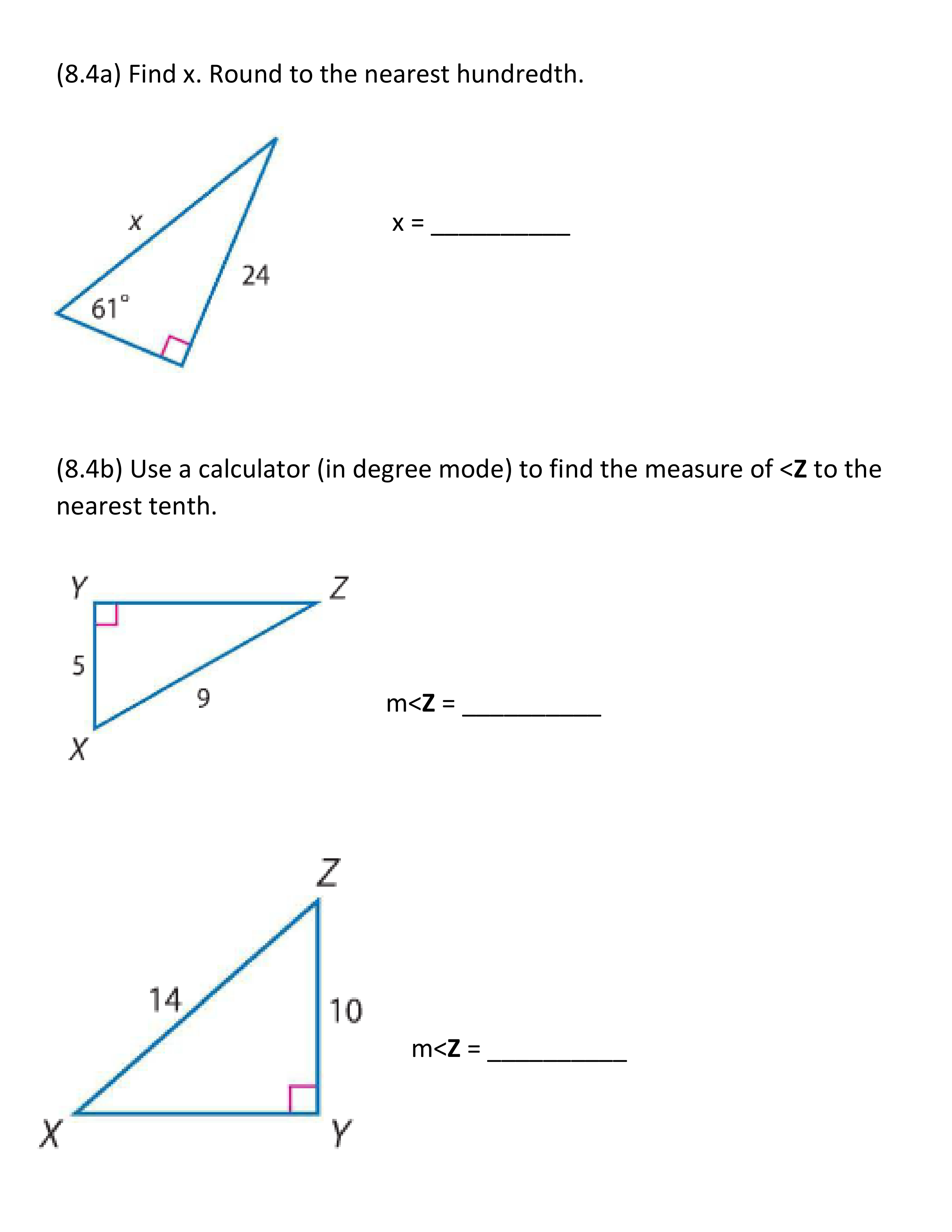 Geometry 8.4 Exit Card - Basic Trigonometric Ratios - Kristen Ekhoff ...