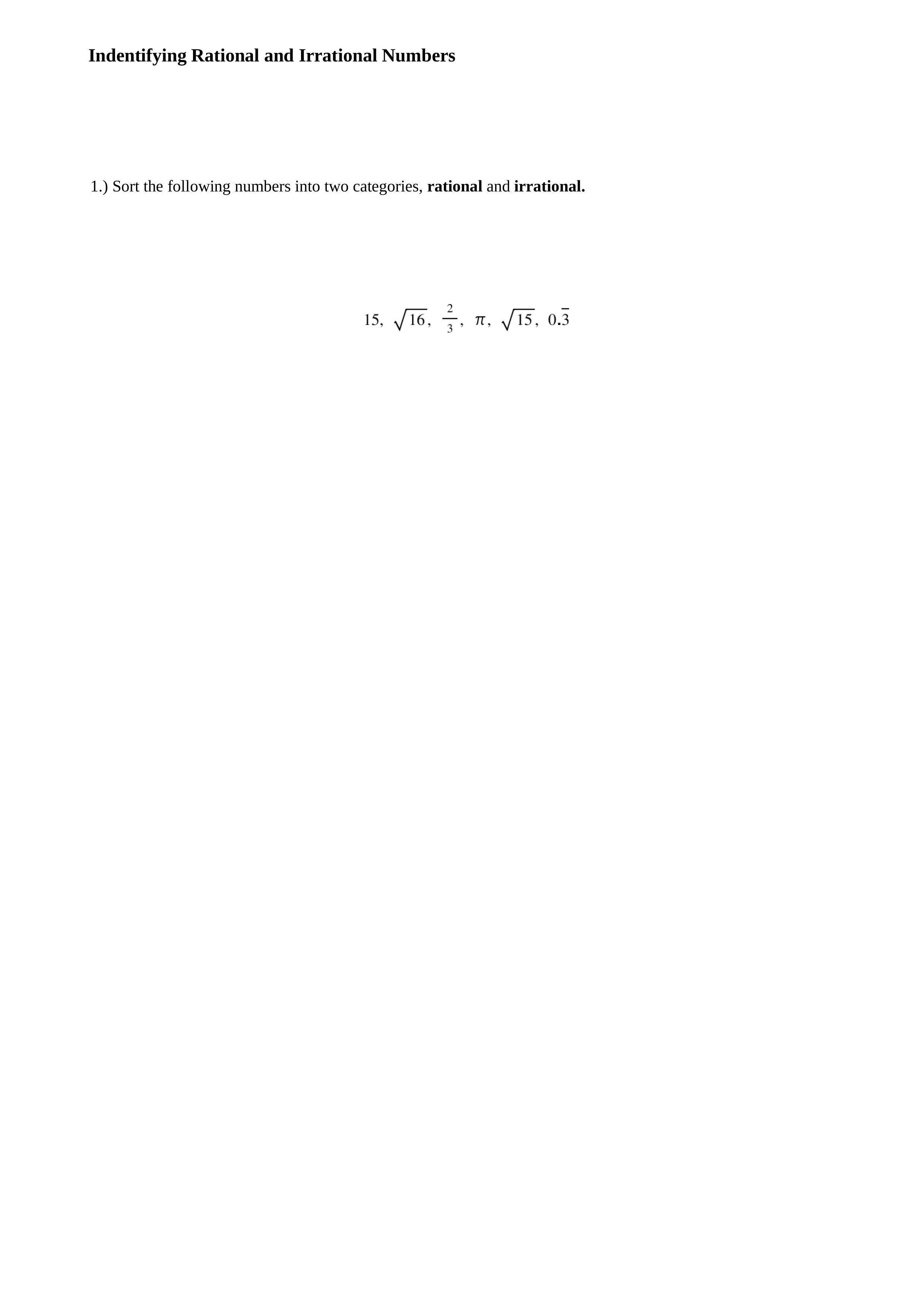 Rational or Irrational Exit ticket. - Lonnie Myers | Library | Formative