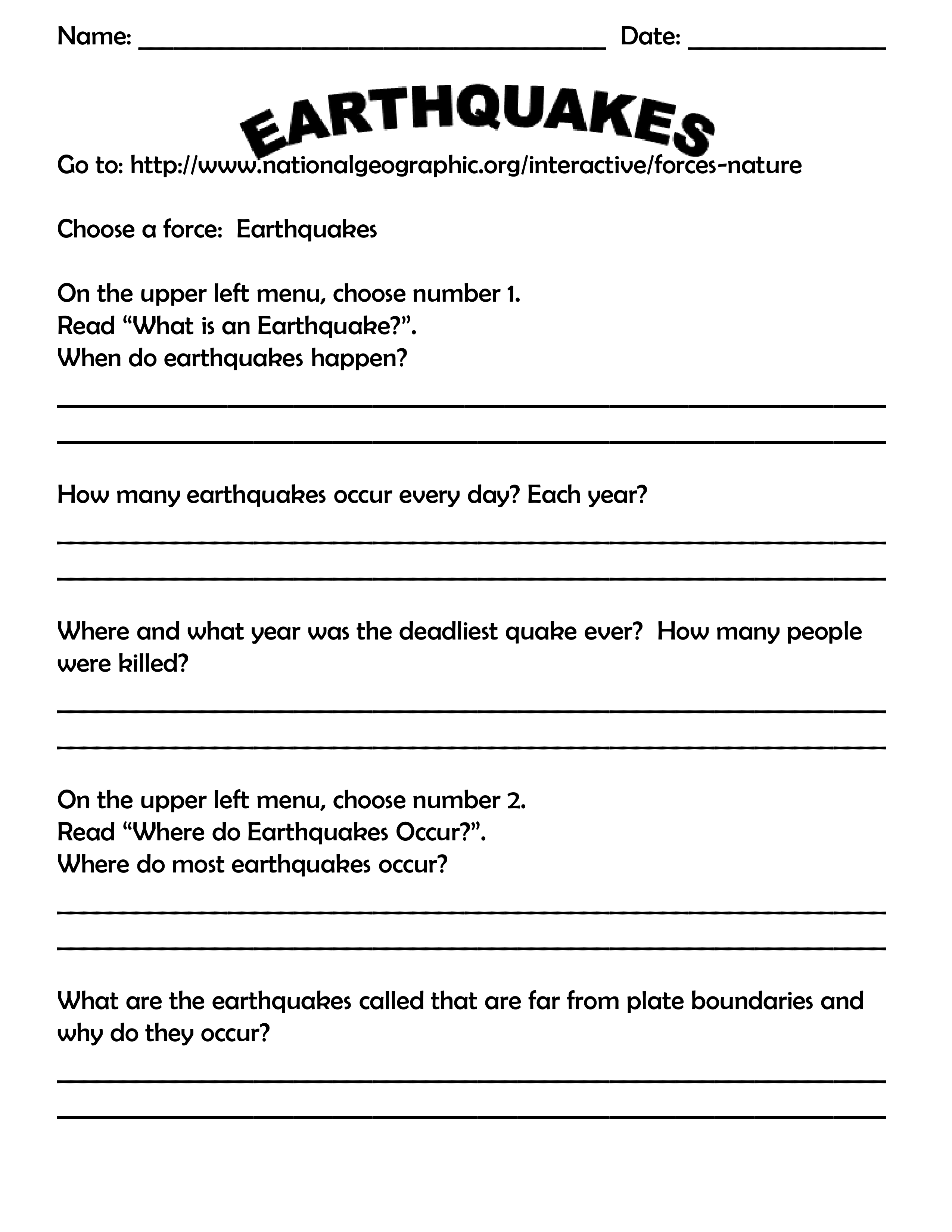 Earthquake Scavenger Hunt - Bridgett Phillips-Moore | Library | Formative
