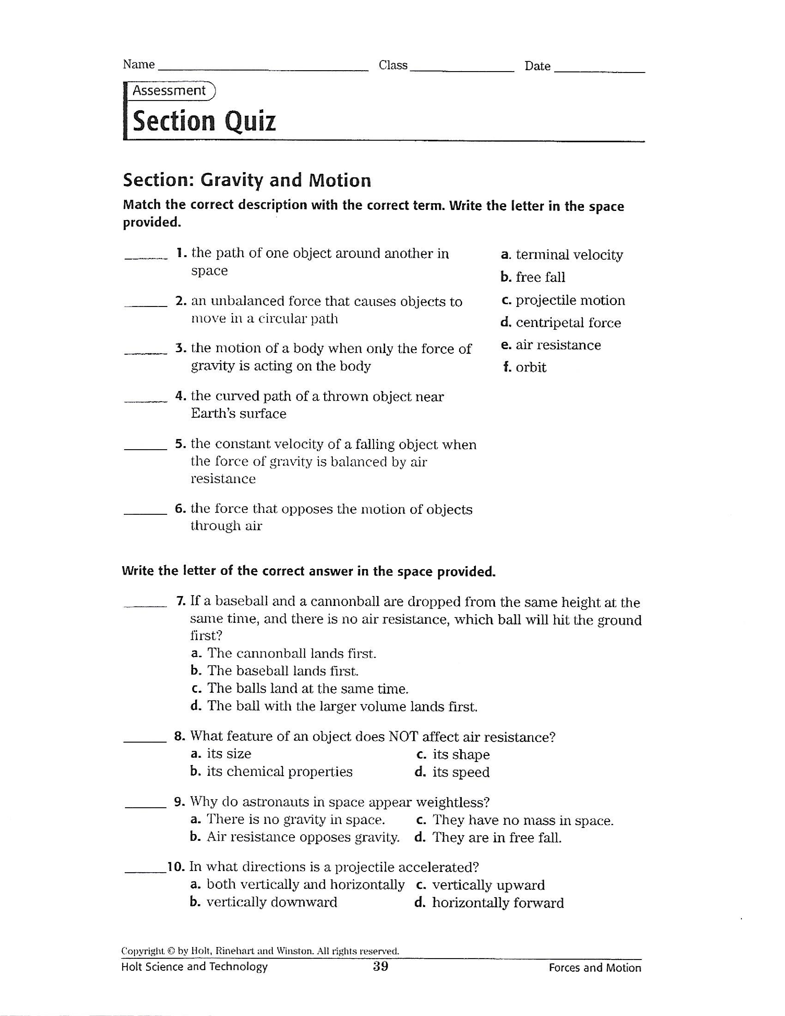 Gravity & Motion Quiz - Craig Fisher | Library | Formative