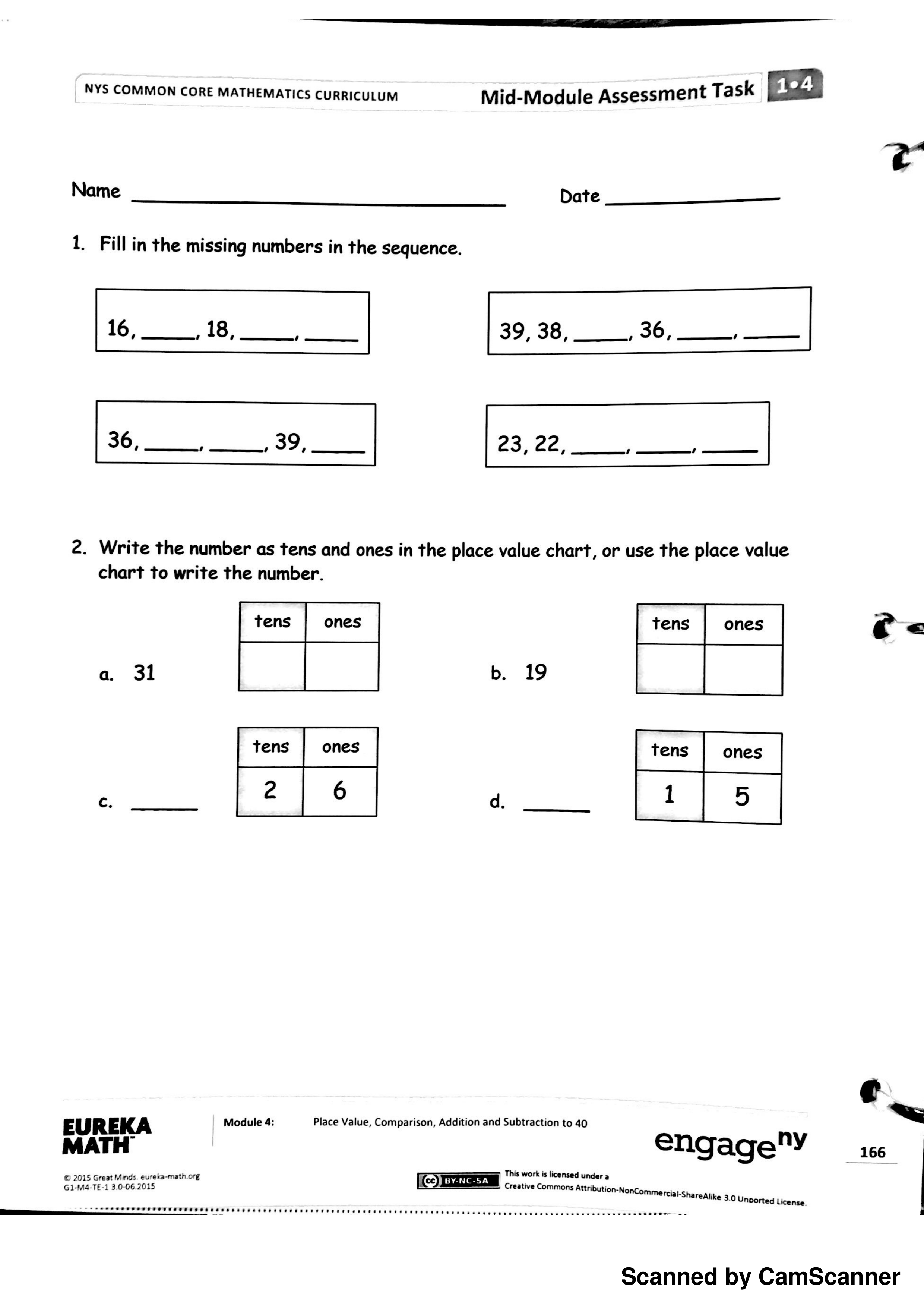 Eureka Math Mid-Module Assessment 1.4 - Kyle Summers | Library | Formative